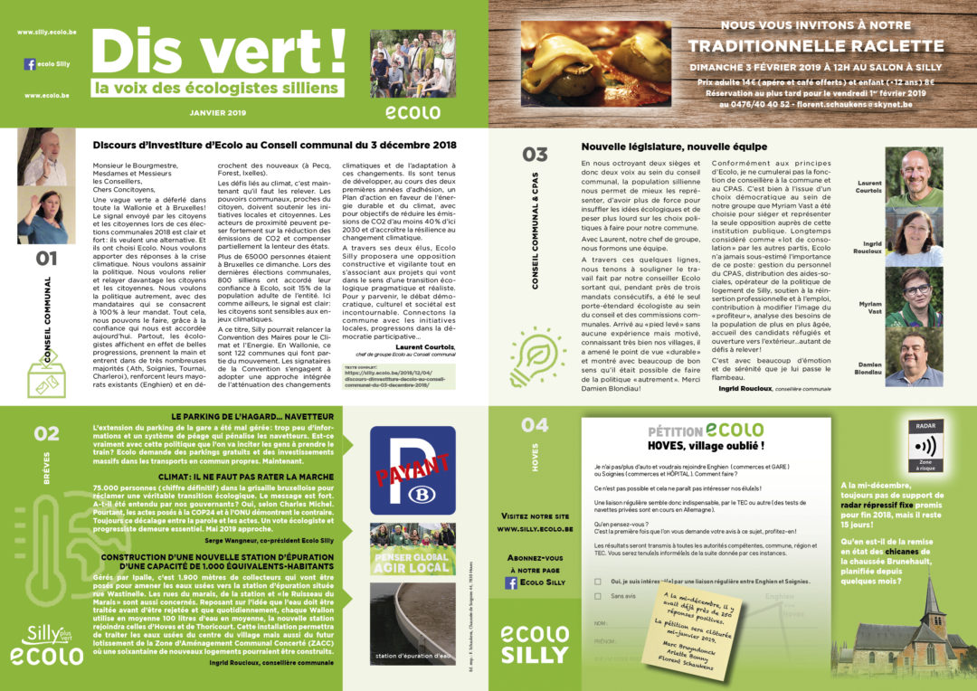 « DIS VERT! » Janvier 2019 - Ecolo Silly